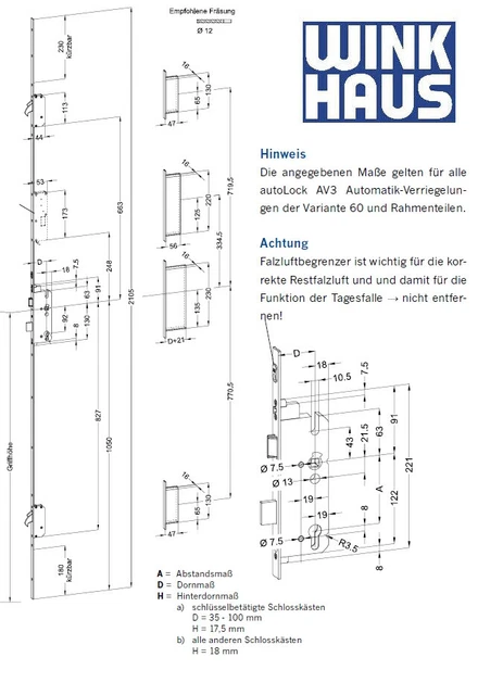 WINKHAUS MEHRFACHVERRIEGELUNG TÜRVERSCHLUSS STV-AV3-U2460 45 92/8 M2 MC RS LS EUR 119,90 ...