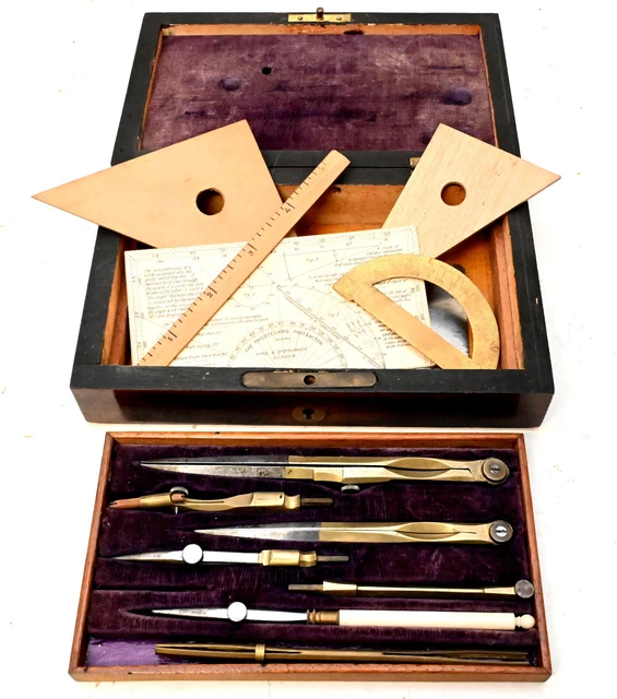 ANTIQUE CASED SET Brass Technical Drawing Instruments Philotechnic ...