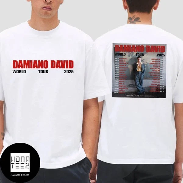 DAMIANO DAVID WORLD Tour 2025 Tour Dates Fan Gifts Two Sides Classic T ...