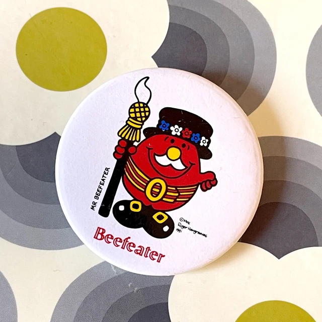 VINTAGE BADGE MR Men Mr Beefeater Pin 1991 Roger Hargreaves £2.95 ...