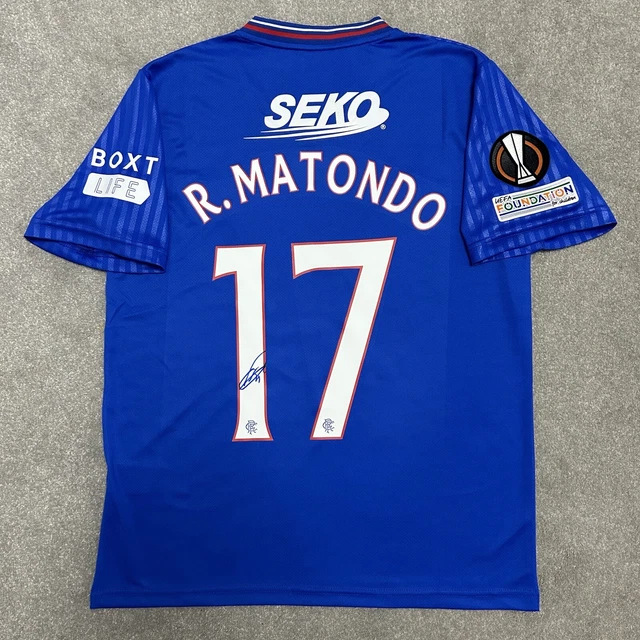 SIGNED RABBI MATONDO Glasgow Rangers 23/24 Football Home Shirt with COA ...