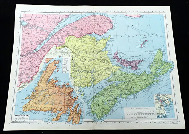 1945 WW2 MAP of Canada Maritime Provinces New Brunswick World War 2 ...