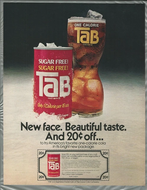1979 TAB ADVERTISEMENT, Coca Cola, Pop Can, sugar free diet soda, 20c ...