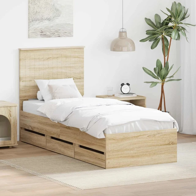 BED FRAME WITH Drawer Sonoma Oak 75 x 190 cm Engineer Wood vidaXL £191. ...