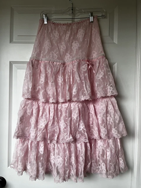 VINTAGE EMIL BOLE Pink Ruffled Lace Slip Skirt Small Medium $30.00 ...