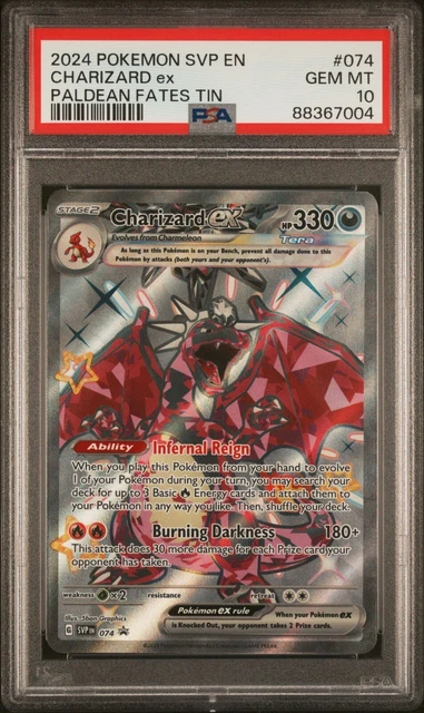 POKEMON SVP EN-SV 074 SHINY CHARIZARD EX PALDEAN FATES TIN PROMO PSA 10 ...