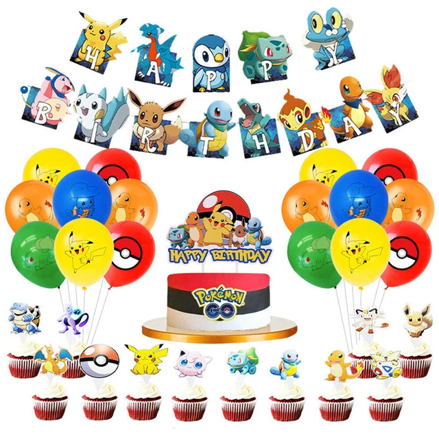 PIKACHU POKÉMON POKEMON Balloon Banner Cake Toppers Kids Party Happy ...
