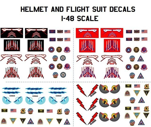 1:48 SCALE &TOP Gun" Helmet Decals & Flight suite Patches £4.00 ...