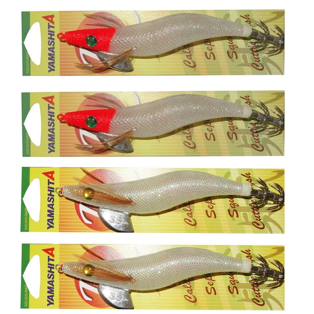 4X 3.5 YAMASHITA SQUID JIGS Glow in Dark Rattle Squid JIgs White and Red Head £14.39 - PicClick UK