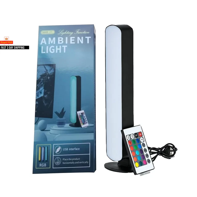 1/2PC LED DESKTOP Smart RGB Light Bars with Remote 16Colors USB Plug ...