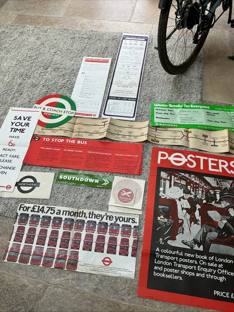 VINTAGE LONDON TRANSPORT Bus/ Tube Routes Advertising Posters / Lot 12 ...