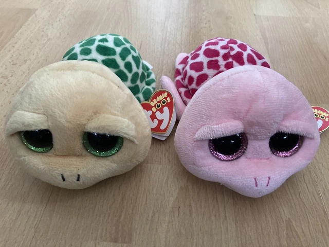 2 X TY Beanie Boos 6" TURTLE SOFT TOYS Shelby (Pink) Pokey (Green) VGC ...