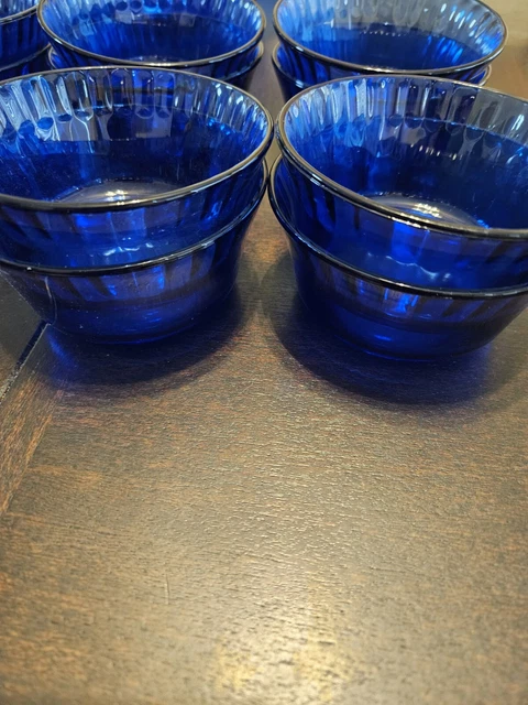 VINTAGE COLOREX Cobalt Blue Glass Ribbed Made In Brazil Fruit/Ice Cream ...
