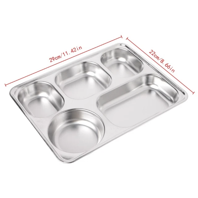 STAINLESS STEEL RECTANGULAR Food Tray Canteen Bento Lunch Box 4 ...