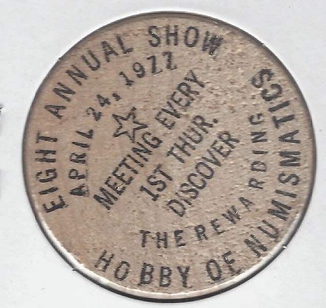 1977, WAUKESHA WISCONSIN COIN CLUB, 8th Annual Coin Show, Token, Wooden ...