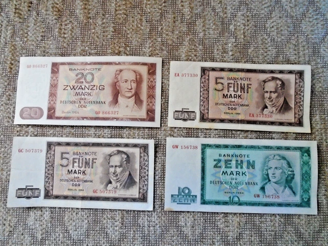 ALTE BANKNOTEN DDR, Geldscheine Deutsche Notenbank, 5-20 Mark, 1964 ...