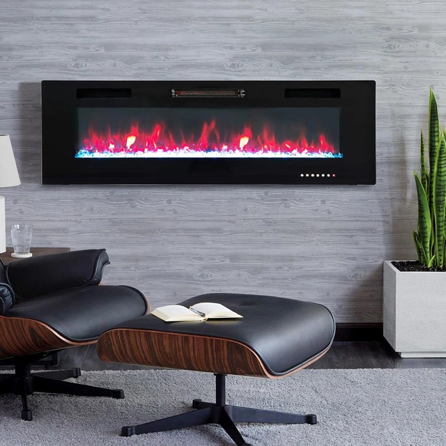 60 INCHES ELECTRIC Fireplace Wall Mounted Recessed Fireplace Heater ...