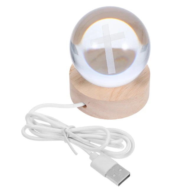 CRYSTAL BALL: GLASS Led Night Light With Wood Stand - 60mm Clear £17.79 ...