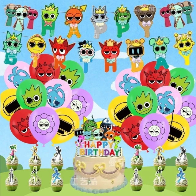 SPRUNKI D TYPE Incredibox Party Set Birthday Garland Balloons Cake ...