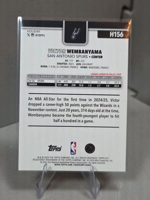 2025-26 TOPPS HOLIDAY - Victor Wembanyama #H156 Base San Antonio Spurs ...
