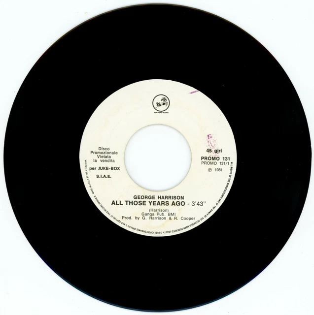 GEORGE HARRISON : All Those Years Ago /Italian singer - 7" ITALY 1981 ...