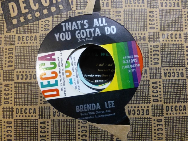 Brenda Lee Im Sorry B W Thats All You Gotta Do 45 Et Manche Photo Eur