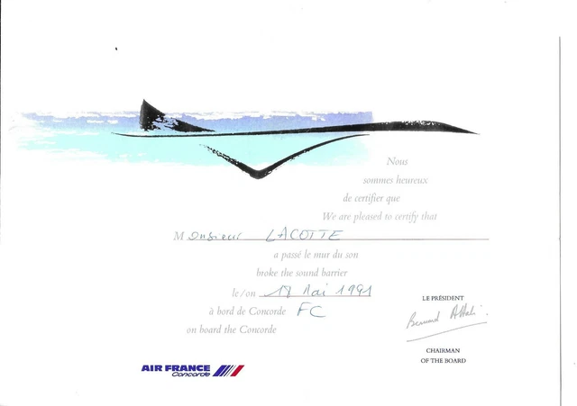 RARE / CONCORDE : Certificat Franchissement Mur Du Son 1991 Air France ...