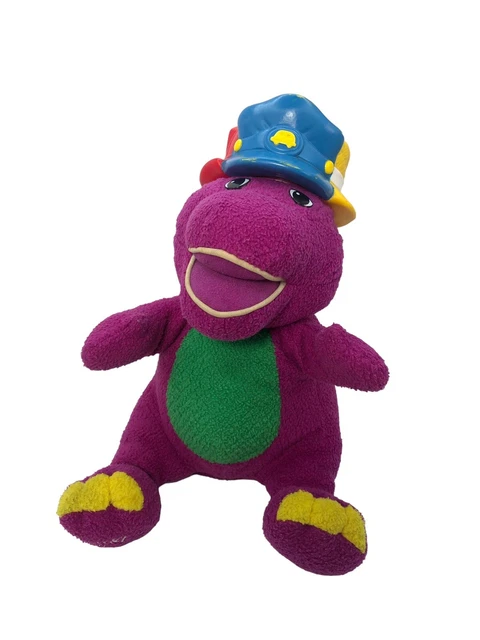 Barney Dinosaur Silly Hats Talking Soft Toy Plush Purple 2001 Mattel