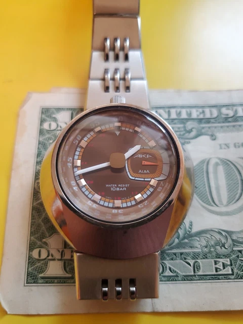 RARE VINTAGE 90S ALBA AKA by SEIKO BULLHEAD Red Dial Watch v07-0A20 ...