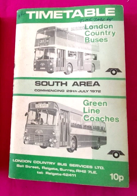 LONDON COUNTRY BUSES timetable South Area July 1972 Green Line Coaches ...
