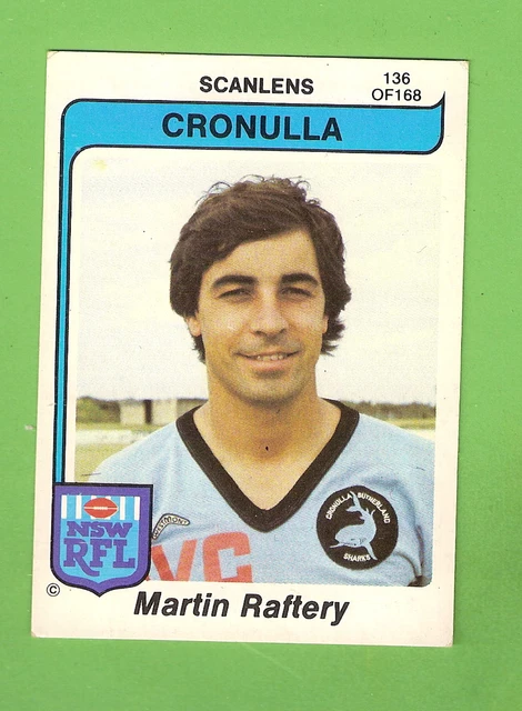 1980 CRONULLA Sharks Scanlens Rugby League Card #136 Martin Raftery $10 ...