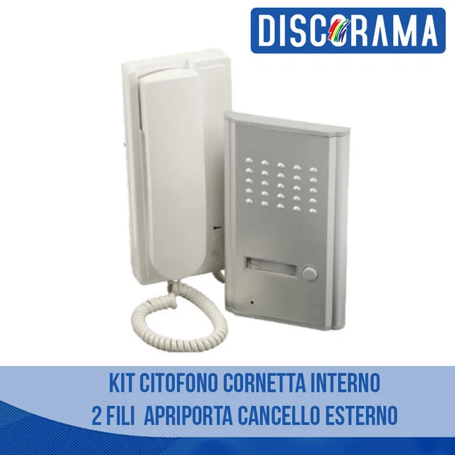 KIT CITOFONO MONOFAMILIARE Cornetta Interno 2 Fili Apriporta Cancello ...
