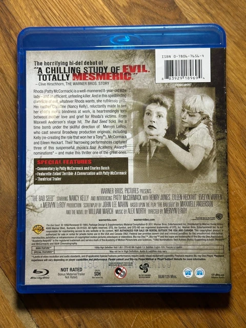 THE BAD SEED Blu-ray 1956 Mervyn LeRoy Nancy Kelly Patty McCormack $14. ...