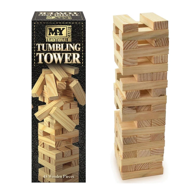 LARGE WOODEN TUMBLING Tower Family Fun Block Stacking Game Children ...
