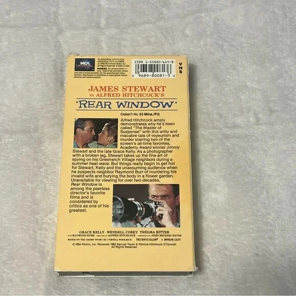 REAR WINDOW ALFRED Hitchcock VHS James Stewart Grace Kelly Vintage £4. ...
