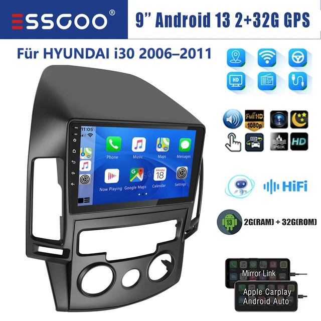 AUTORADIO 9&& CARPLAY Android 13 navigatore GPS BT RDS per Hyundai i30 ...