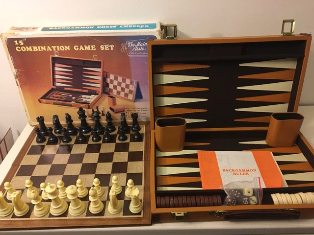VERY RARE VINTAGE Backgammon Chess Checkers Game Set Brown & White ...