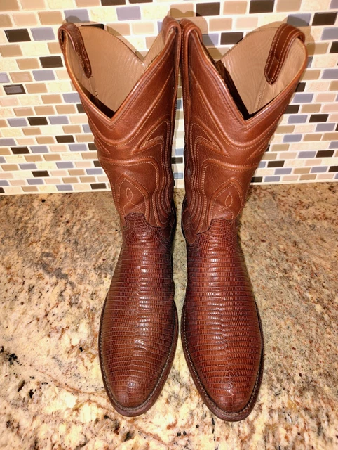 EUC TECOVAS BROWN Lizard Skin Leather Roper/Cowboy Boots - US Size 8 1/ ...