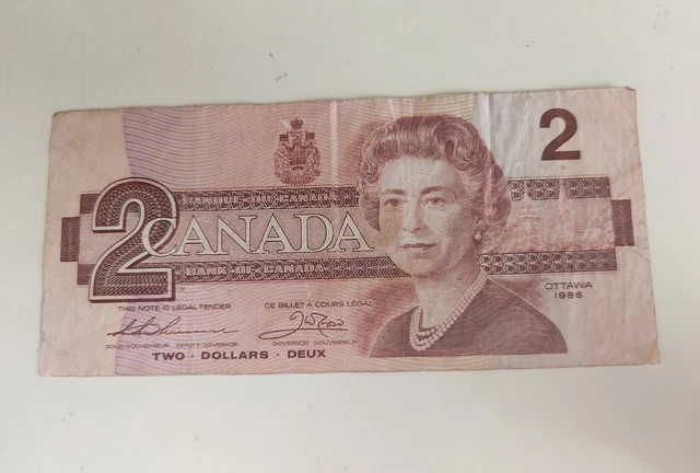 RJKSTAMPS 1986 KANADA 2-Dollar-Schein Banknote Robins Queen Elizabeth ...