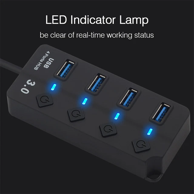 USB 3.0 HUB Charger Switch Splitter Powered AC Adapter 4 Port PC Laptop ...