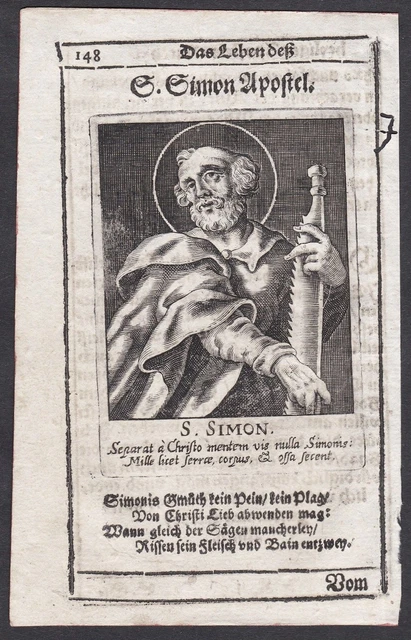 SIMON THE ZEALOT apostle Apostel Heiligenbild Kupferstich engraving ...