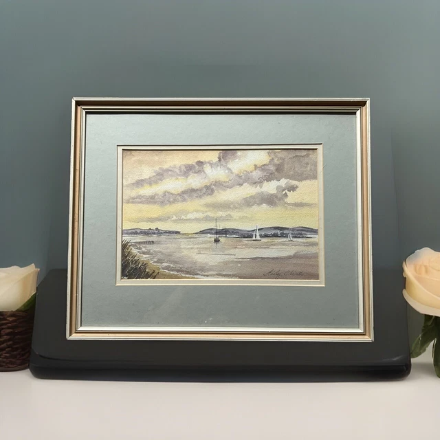 STANLEY C WATTS-ORIGINAL Watercolour-Boat & River/Estuary-Sunrise-46 x ...