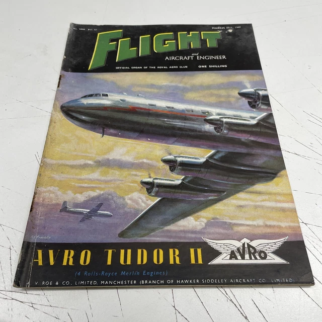 VINTAGE 1947 FLIGHT Plane Aircraft Magazine Bar WW2 War Art Petrol Avro ...