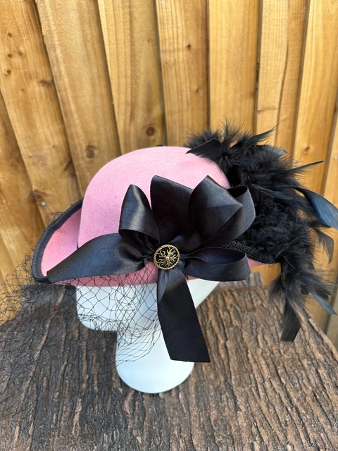 STUNNING BRIDGERTON INSPIRED Pink Tricorn Pirate Hat Renaissance Veil ...