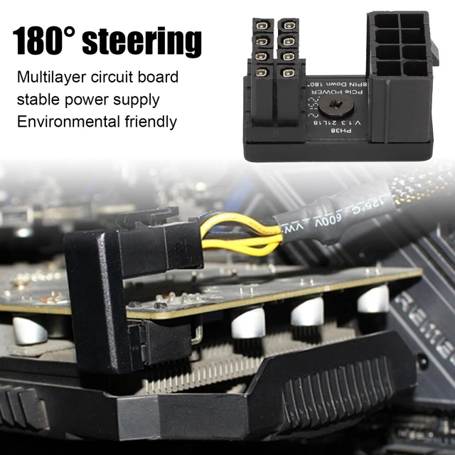 180 DEGREE ANGLED ADAPTER GRAPHICS CARD 8PIN U TURN STABLE Power Supply ...