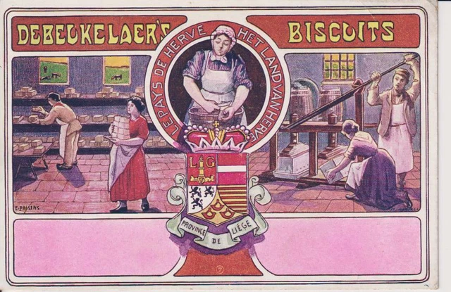 19??-VINTAGE ART NOUVEAU -Signed-Advertisement-"Debelkelaer's Biscuits ...
