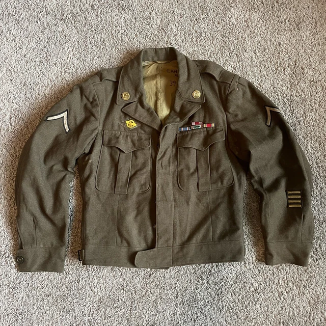 WW2 WWII 1944 US Army Ike Jacket Size Size 38R Named w/ Ribbons Patches ...
