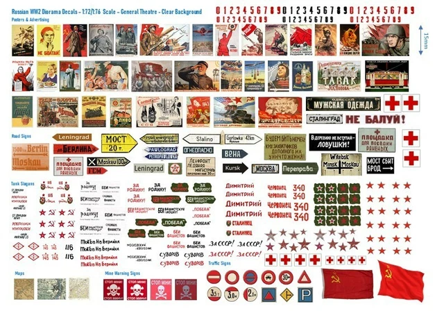 1:72/1:76 SCALE RUSSIAN WW2 Diorama Decals (Posters, Street Signs, Tank ...