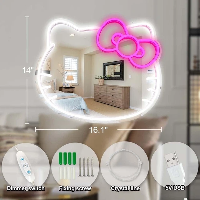 ANIME HELLO KIT Cute Cat Neon Sign Vanity Mirror 16"x14" LED Neon ...