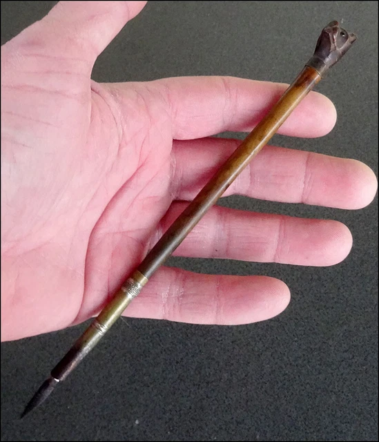 ANCIEN STYLO PORTE PLUME ENCRIER TETE DE CHIEN BOIS SCULPTE XIXe EUR 45,50 - PicClick FR